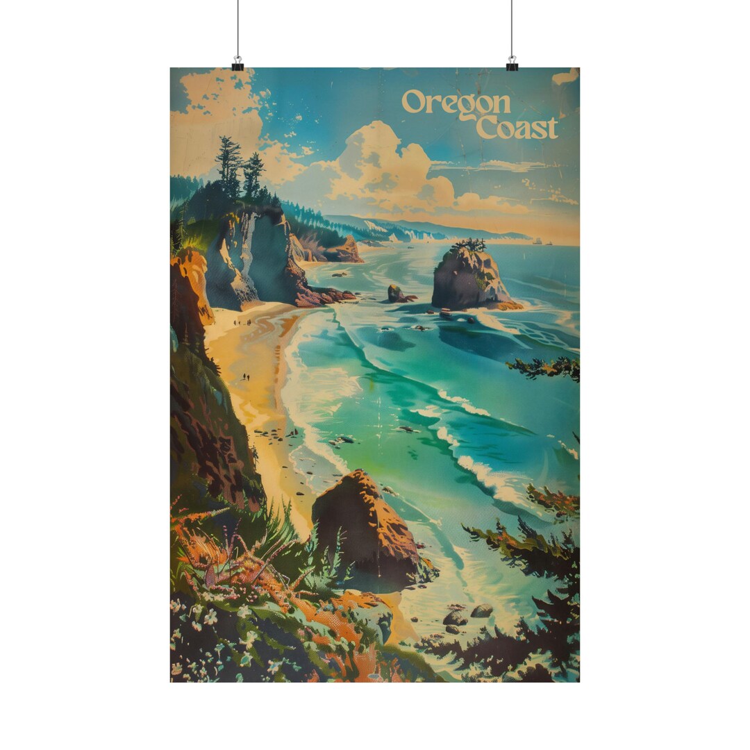 1970s Oregon Coast Vintage Travel Poster - Etsy
