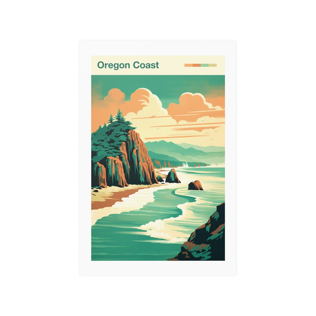 Oregon Coast Travel Poster, Forest, Nature, Illustration, Satin Posters ...
