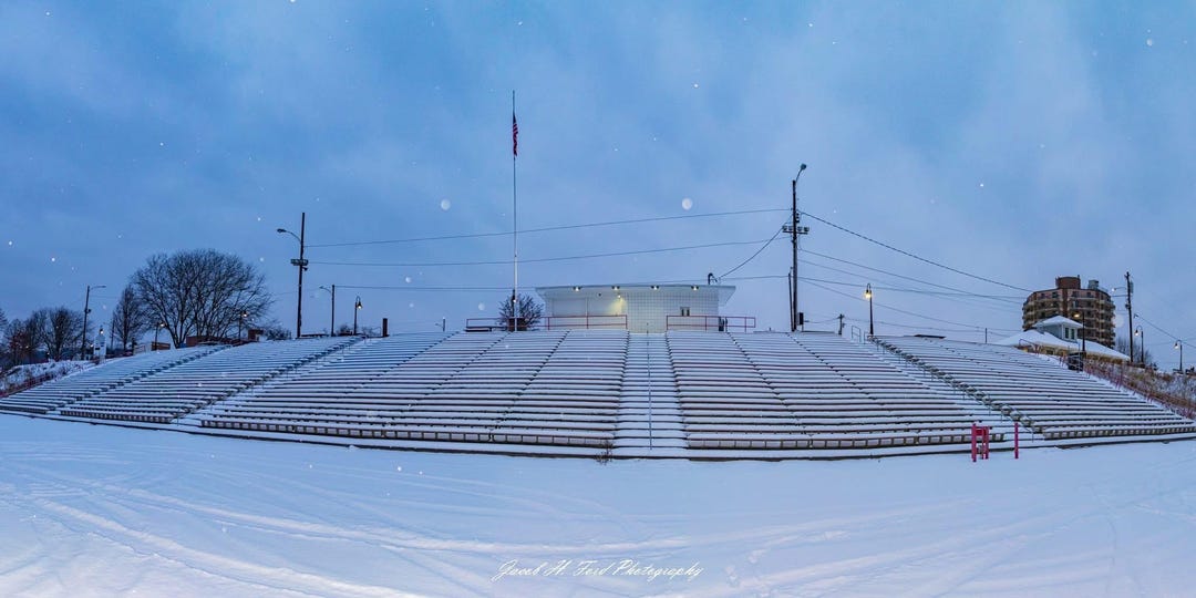 Monongahela Aquatorium Covered in Snow With Light Snow Falling on ...