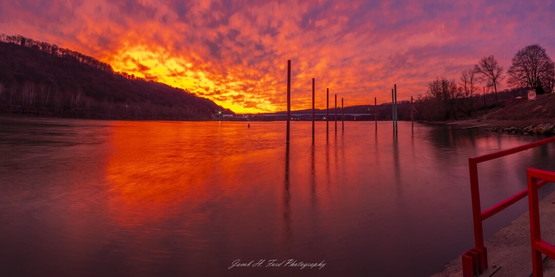 Fiery Sunrise Over Monongahela River From Aquatorium - Etsy