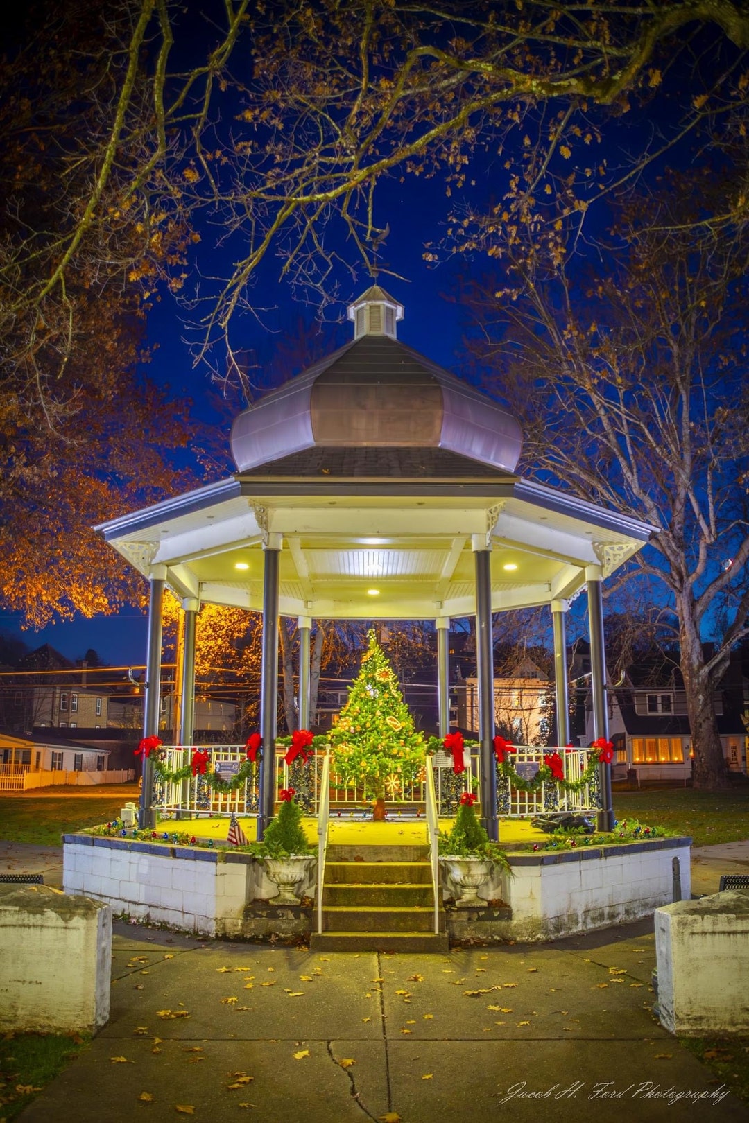 John Moreschi Gazebo With Christmas Tree at Dusk - Etsy