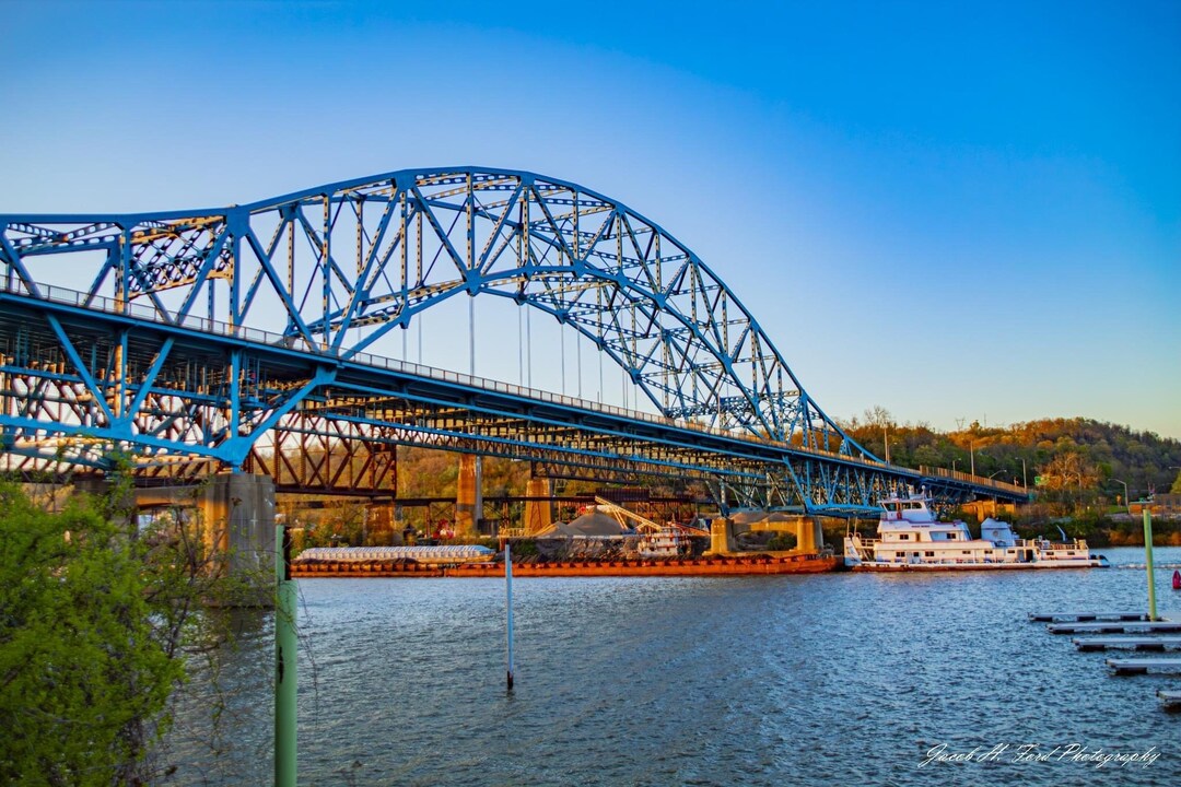 Belle Vernon - Towboat Pushing Barges Down Monongahela River Passing ...