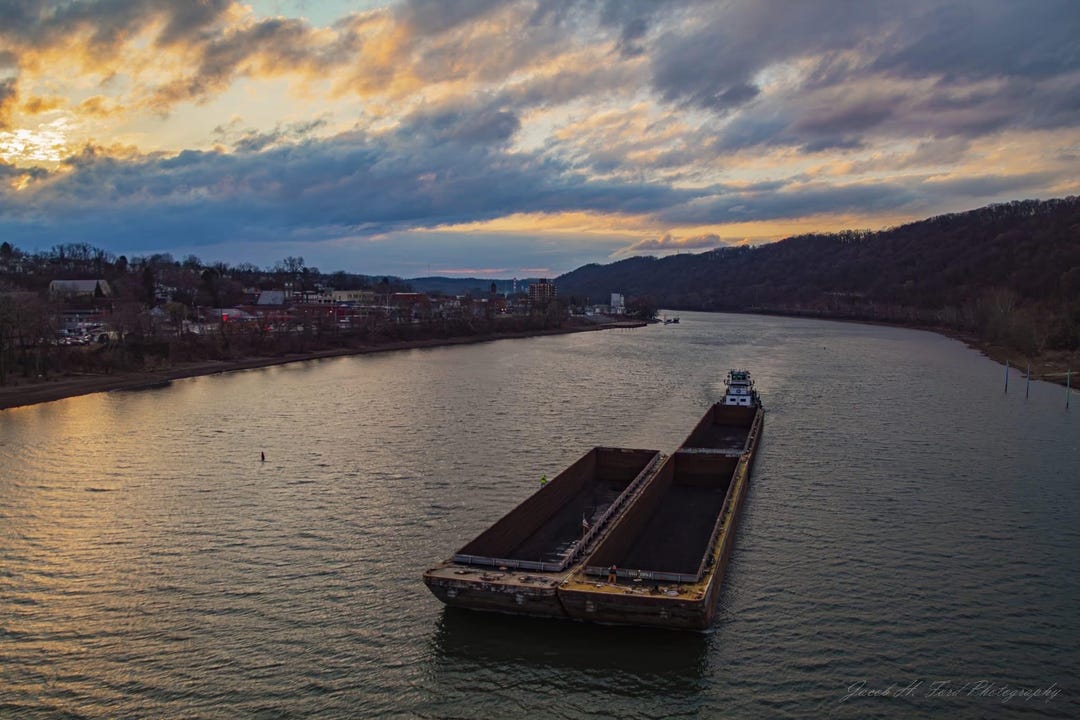 Marne B Towboat Pushing Three Barges up Monongahela River From Mon City ...