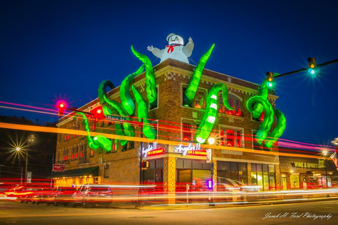 Angelo’s II With Stay Puft Ghost and Green Slime Monster at Dusk With ...