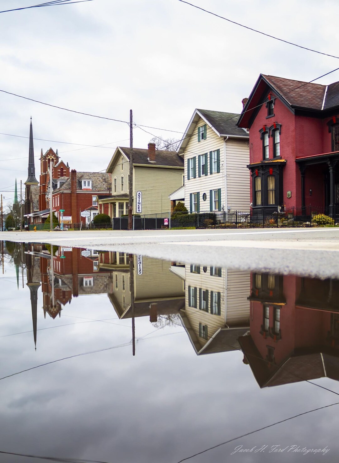 Puddle Reflection of Main Street Houses - Etsy