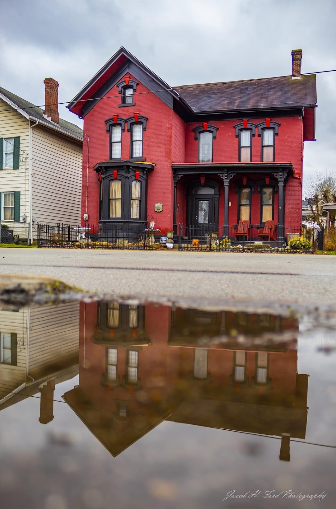 Puddle Reflection of Gothic Black and Red Victorian House - Etsy