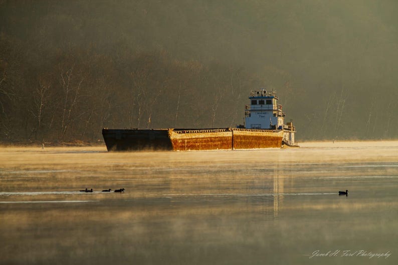 New Eagle Towboat Pushing Barges Down Monongahela River on Cold ...
