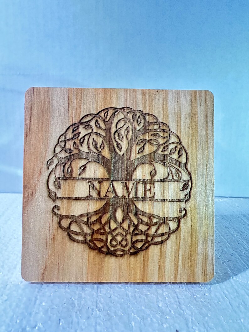 Laser Engraved Wood Family Tree of Life Name Monogram - Etsy