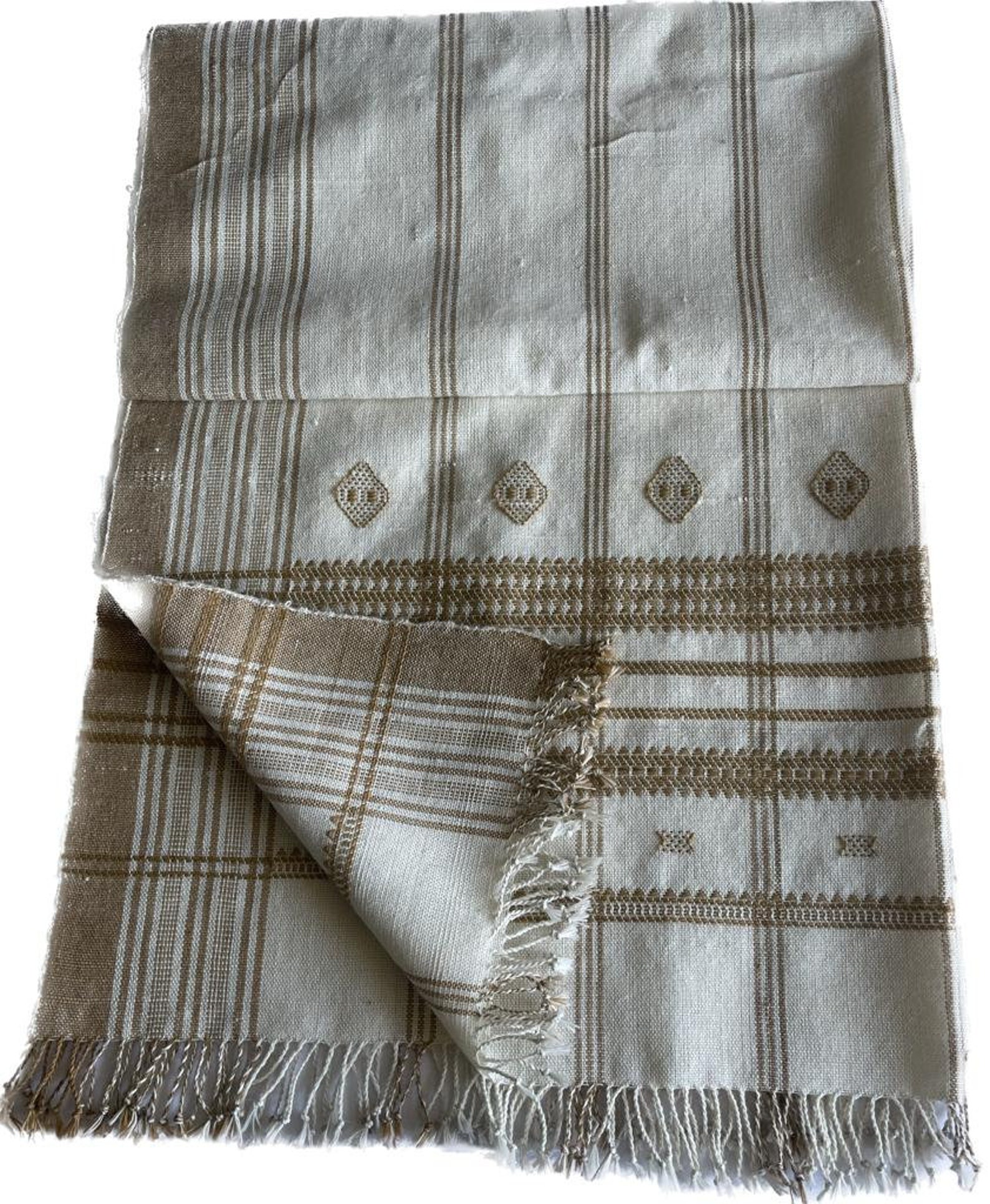 Cream Indian Bhujodi Handmade Wool Throw Rustic Farmhouse Blanket ...