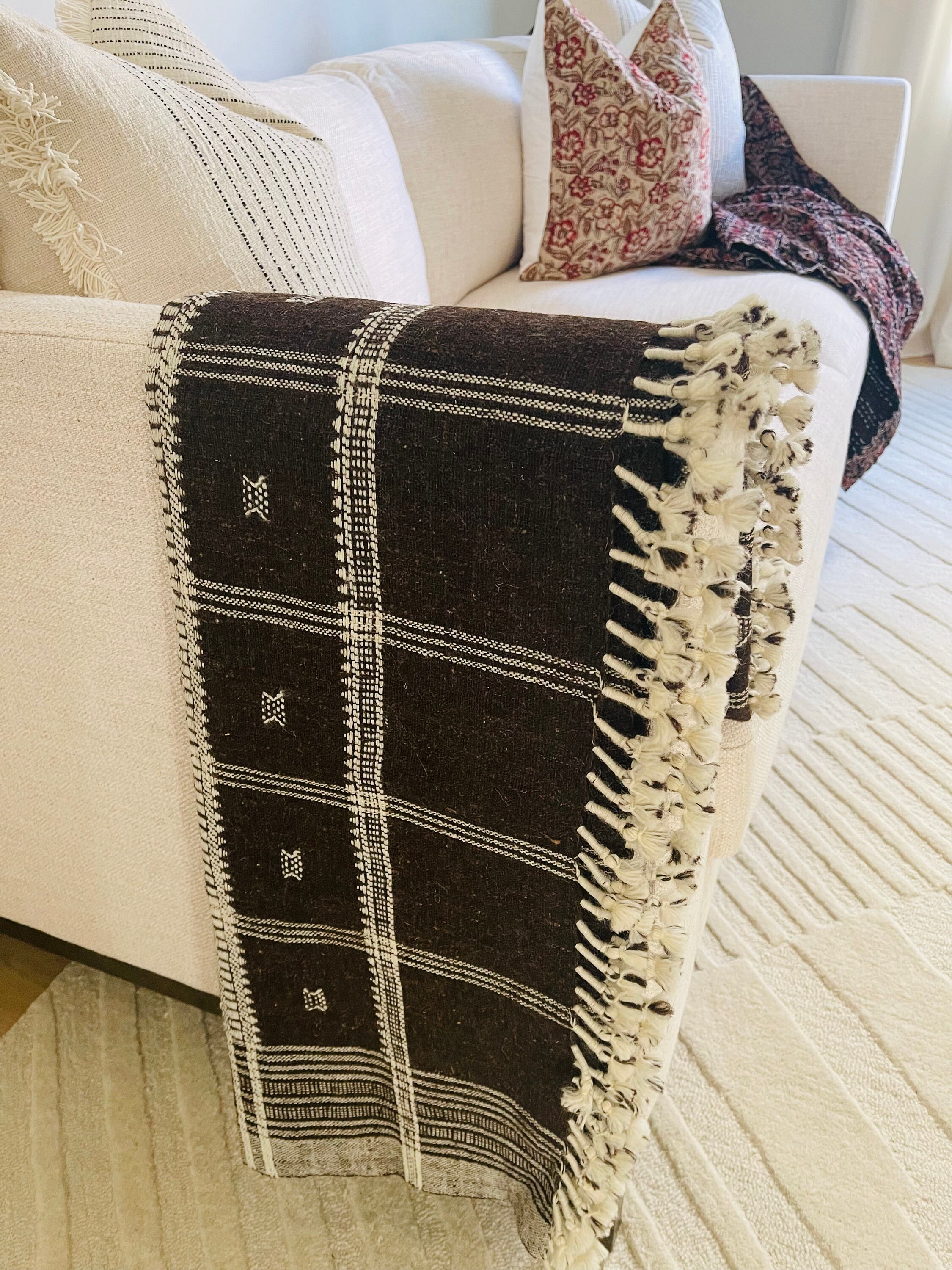 Indian Bhujodi Throw Blanket Brown & Cream Woven Wool With - Etsy