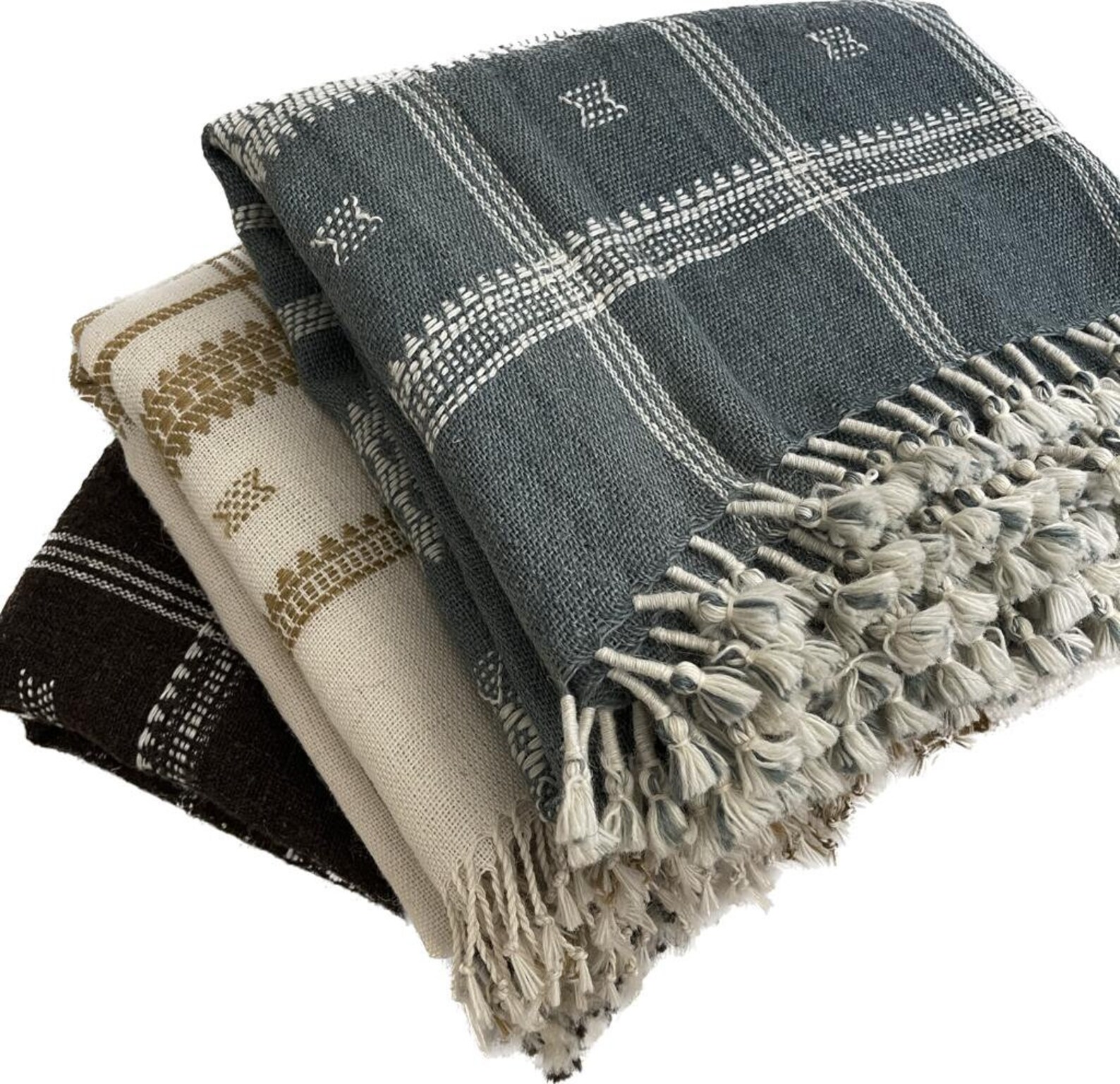 Cream Indian Bhujodi Handmade Wool Throw Rustic Farmhouse Blanket ...