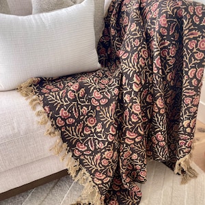 Boho Indian Mud Cloth Throw Blanket With Tassels Hand Loomed Block ...