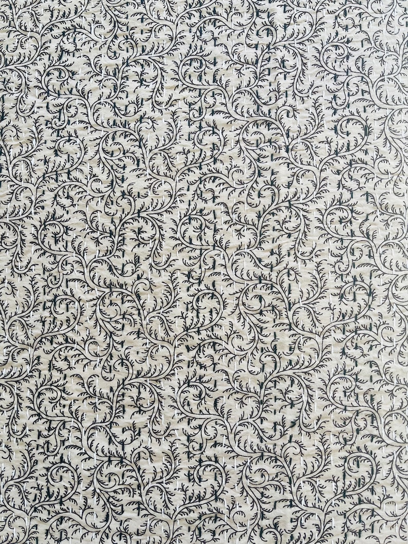 Hand Crafted Cotton Kantha Quilt Beige and Black Block Print Throw ...