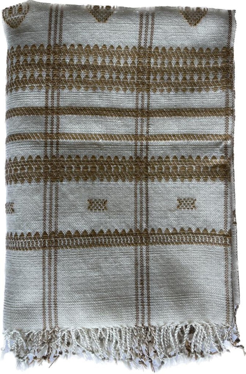 Cream Indian Bhujodi Handmade Wool Throw Rustic Farmhouse Blanket ...