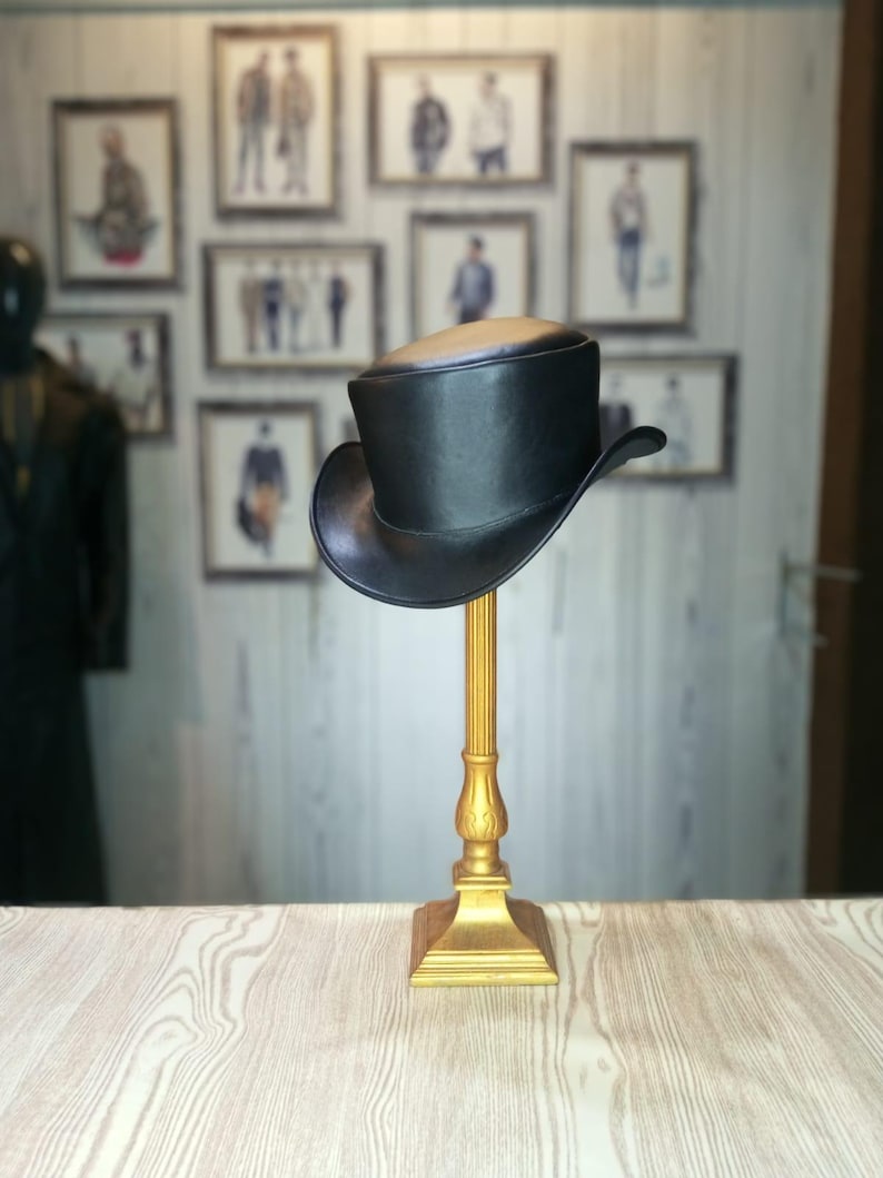 Mens Leather Top Hat - Midnight Black Suede Marlow Steampunk Hat ...