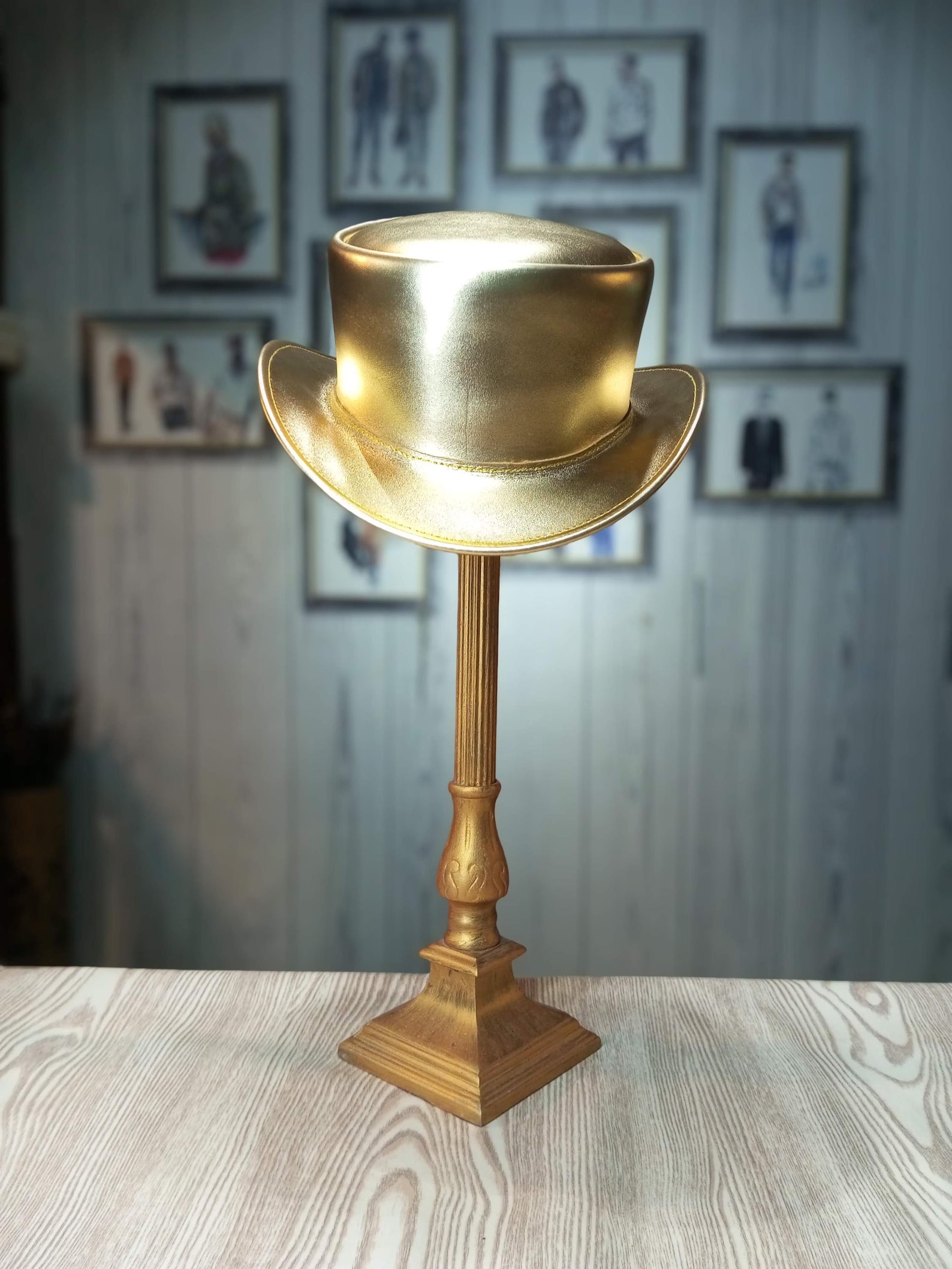 Gold Metallic Leather Top Hat Men & Womens - Classic Marlow Style ...