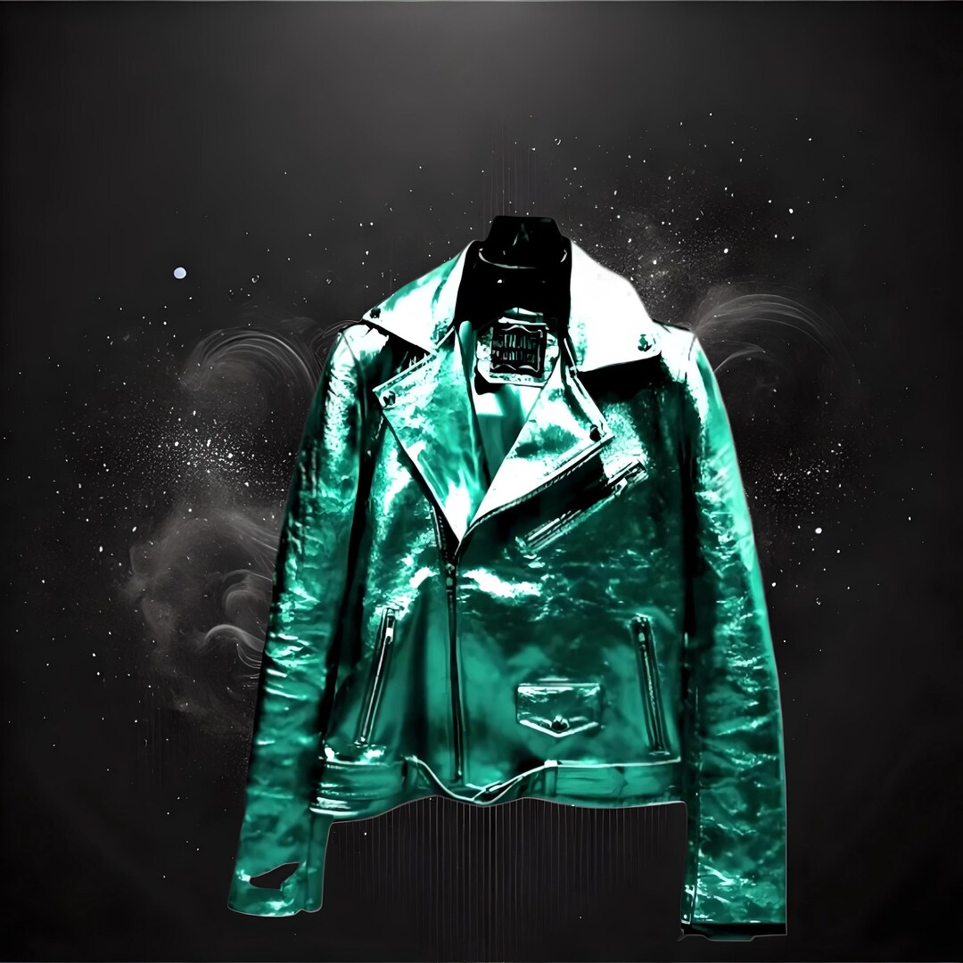 Green Metallic Leather Jacket - Shiny Moto Biker Jacket for Women & Men ...