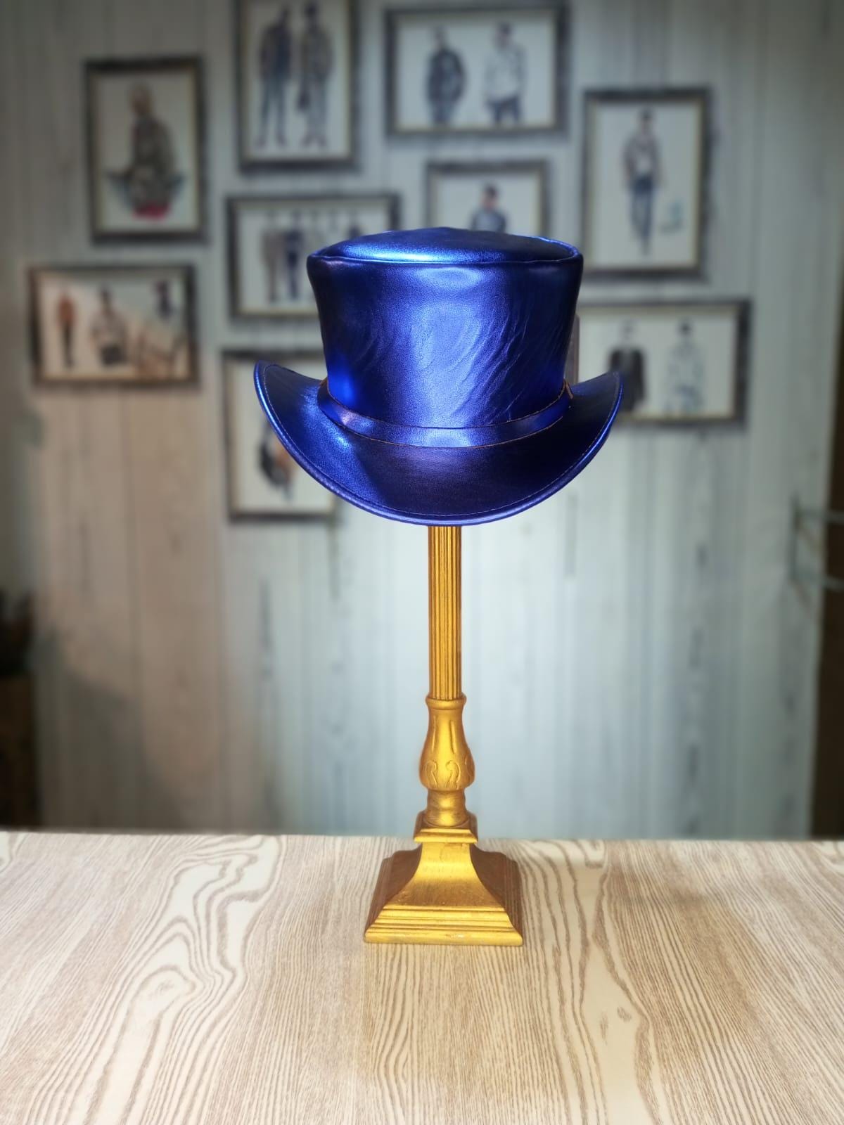 Silver Metallic Leather Top Hat Men & Womens Classic Marlow Style ...