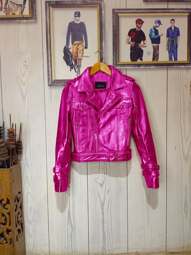 Fuchsia Metallic Moto Jacket – Real Leather – Vintage Motorcycle Style ...