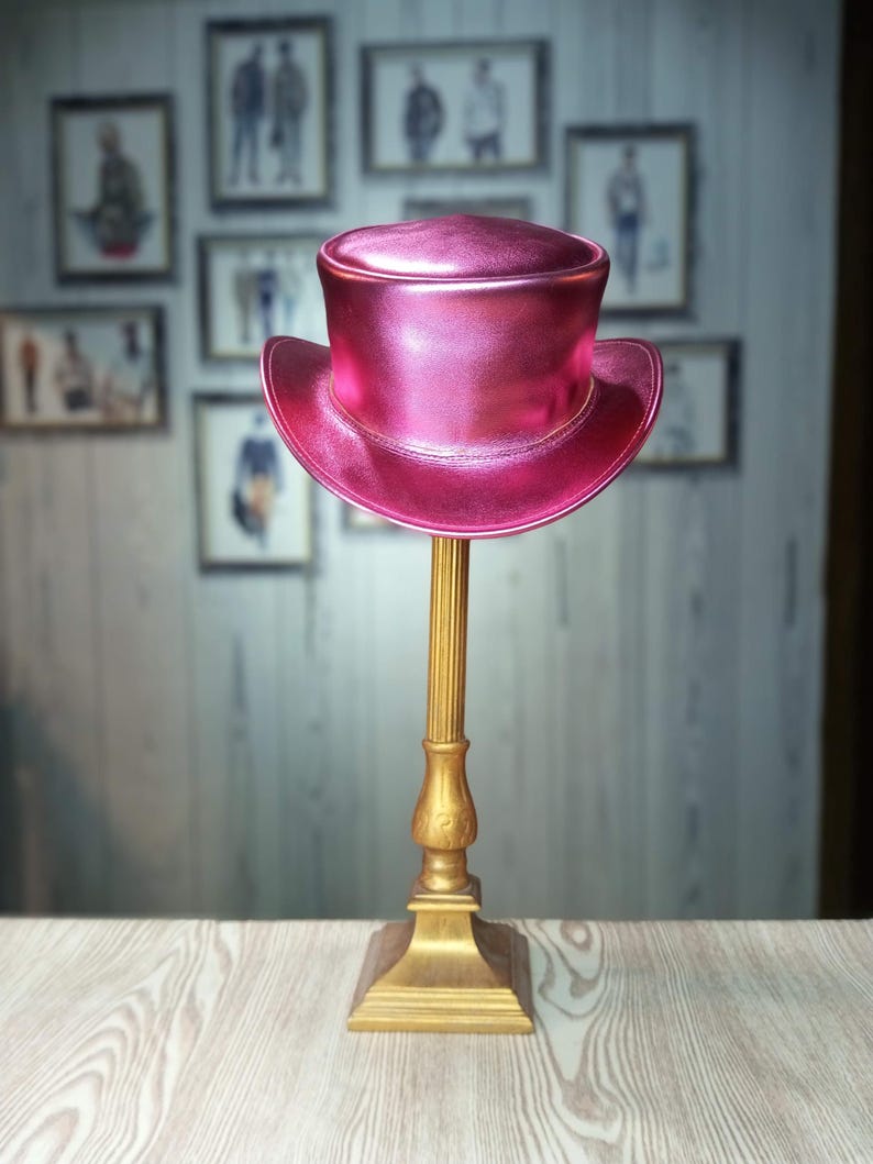 Silver Metallic Leather Top Hat Men & Womens - Classic Marlow Style ...