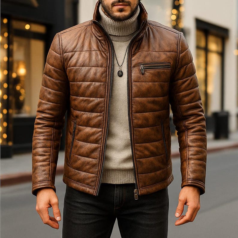 Men’s Metallic Blue Puffer Jacket – Futuristic Paneled Armor Design ...