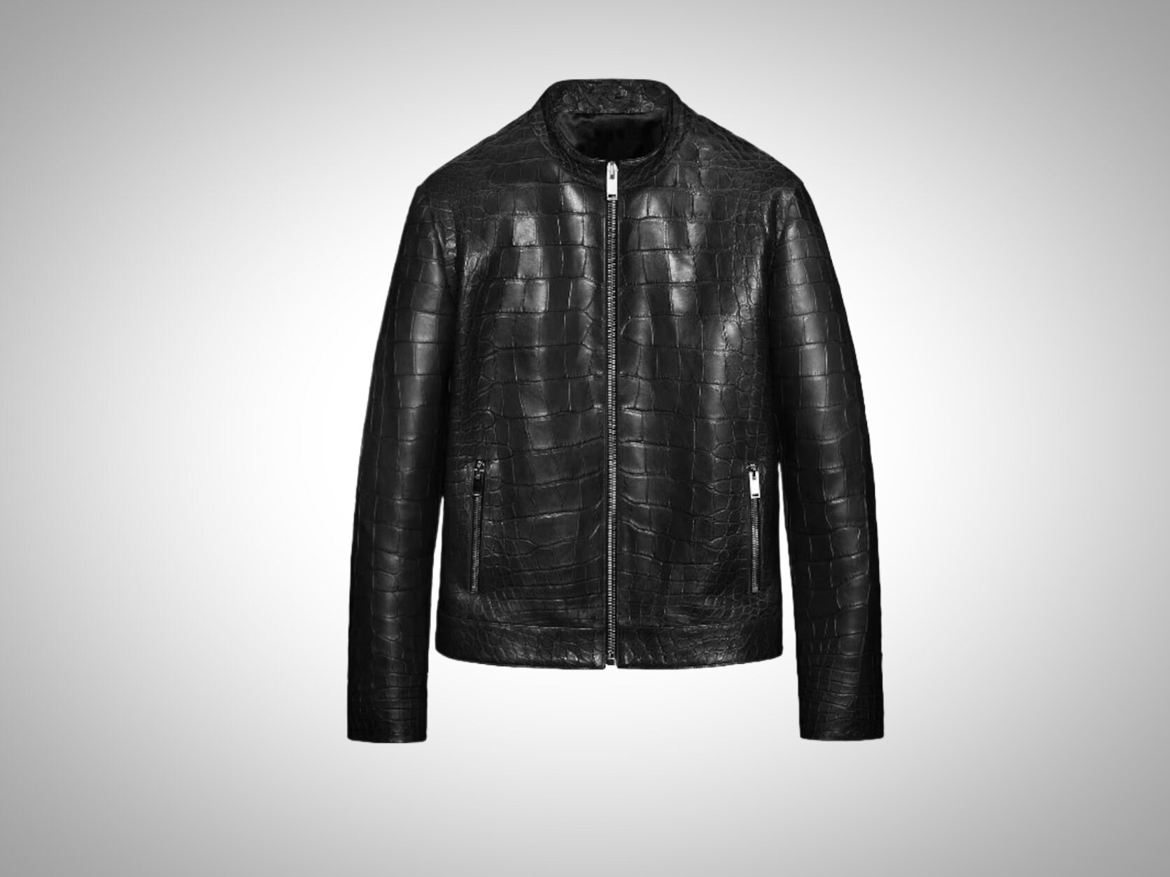 Men's Real Leather Crocodile Embossed Biker Jacket: Black Alligator ...