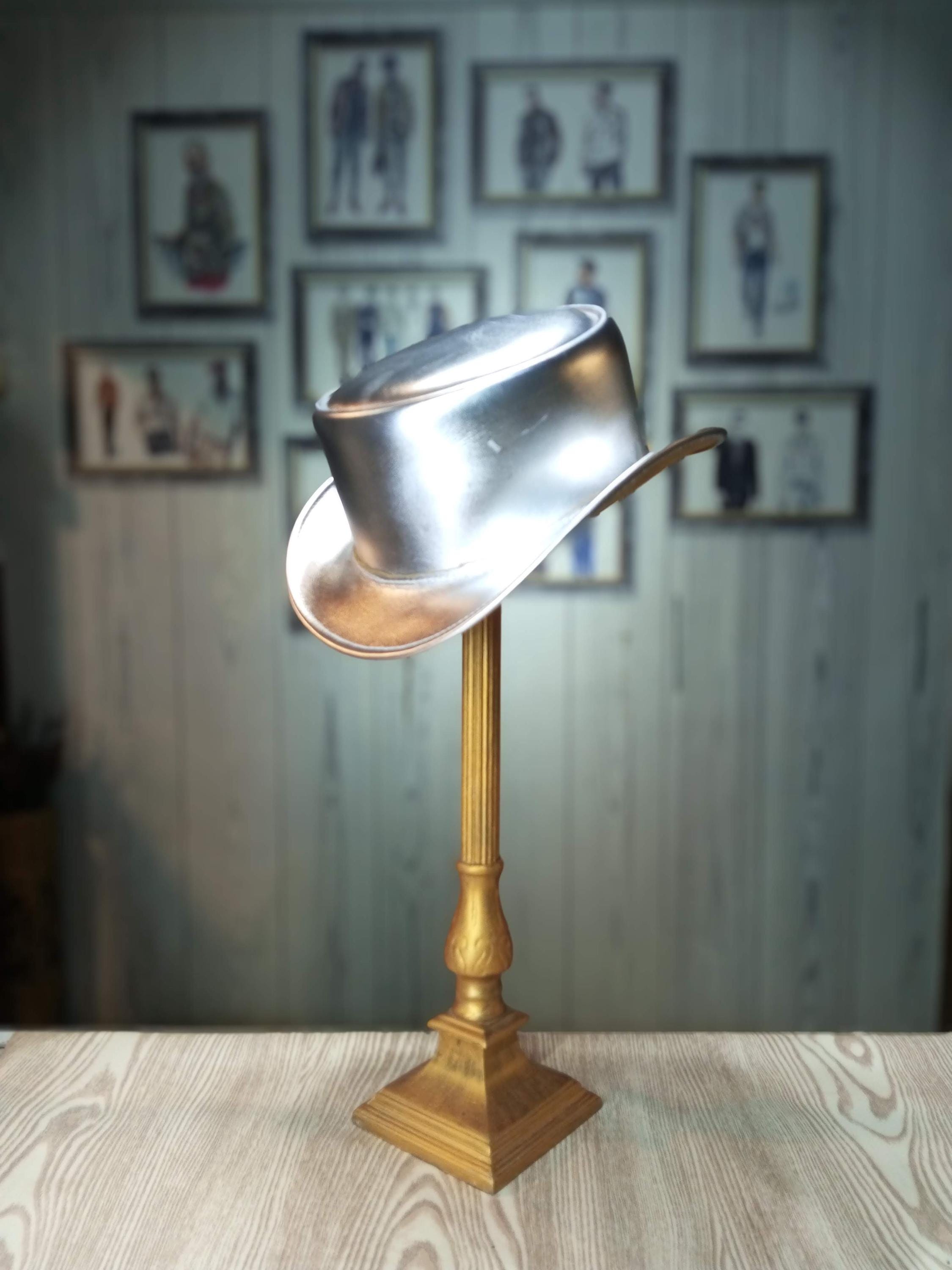 Silver Metallic Leather Top Hat Men & Womens - Classic Marlow Style ...