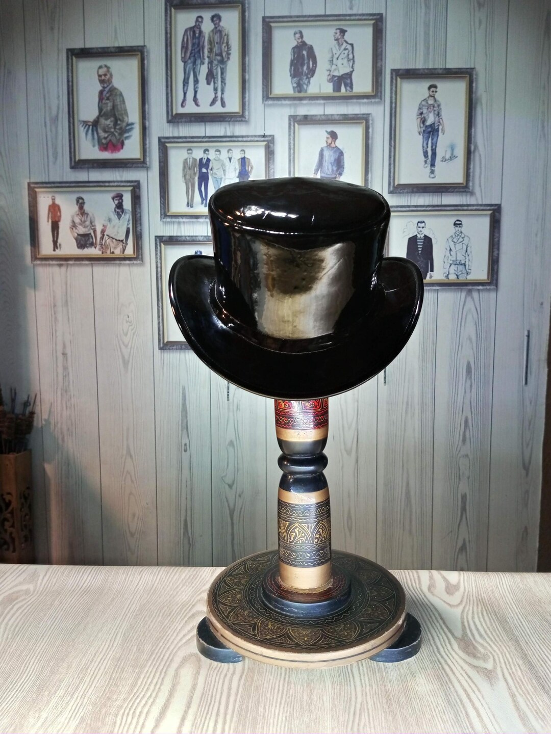 Shiny Black PVC Marlow Top Hat – Vintage Accent Steampunk Hat ...
