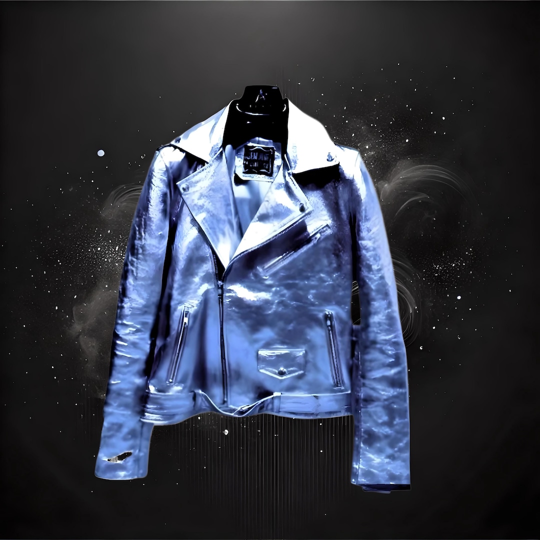 Light Blue Leather Jacket Metallic Biker Jacket for Women & Men - Shiny ...