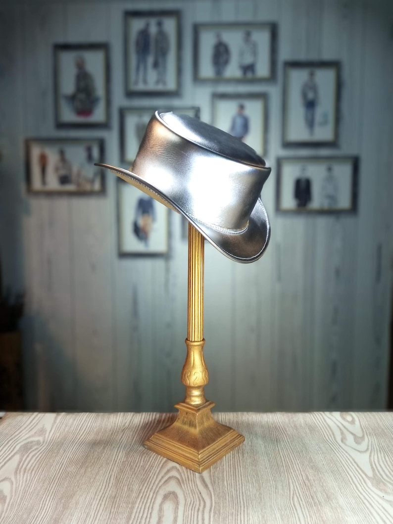Silver Metallic Leather Top Hat Men & Womens - Classic Marlow Style ...
