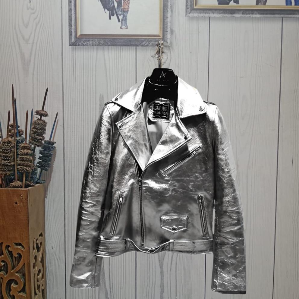 Metallic Red Leather Moto Jacket Shiny Biker Jacket for Women & Men ...