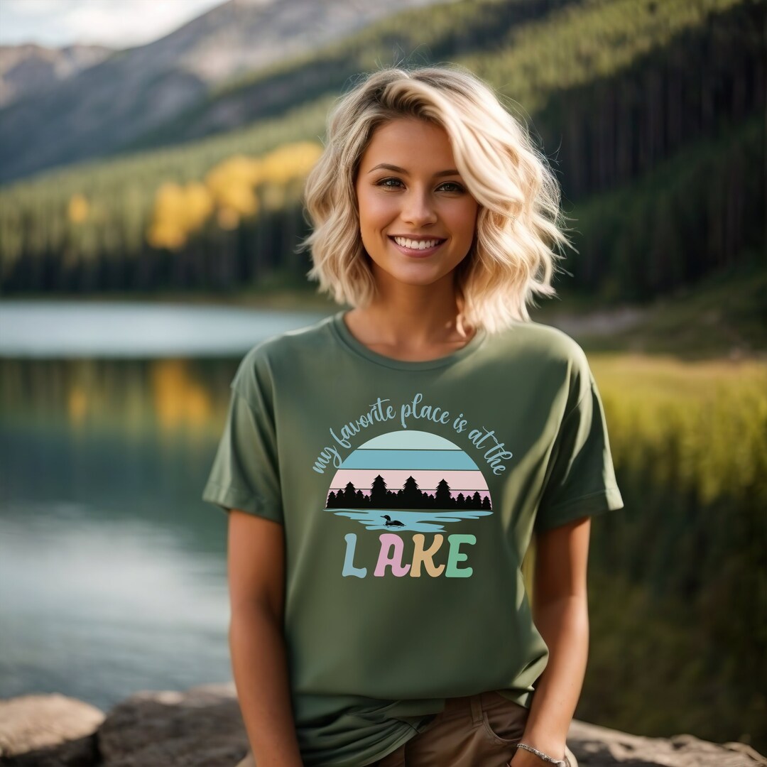 My Favorite Place is at the Lake Unisex Tshirt, Retro Lake Graphic ...