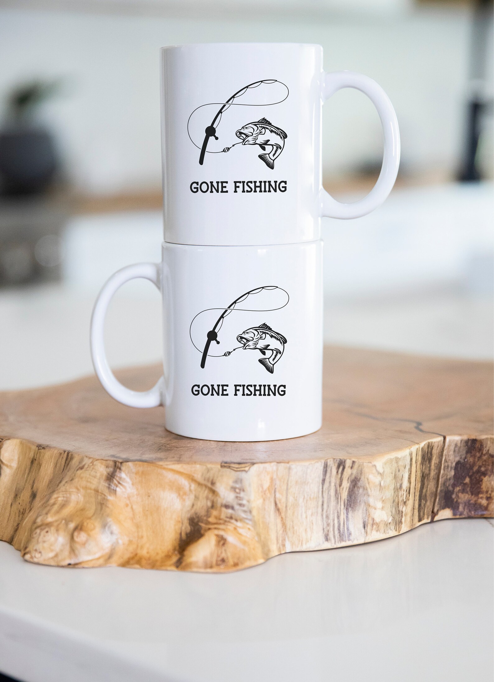 Gone Fishing Graphic Ceramic Mug, Simple Fisherman White Coffee Cup ...