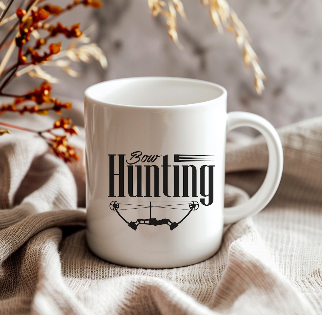 Bow Hunting Graphic Enamel Mug; Bow and Arrow Deer Hunting Coffee Mug ...