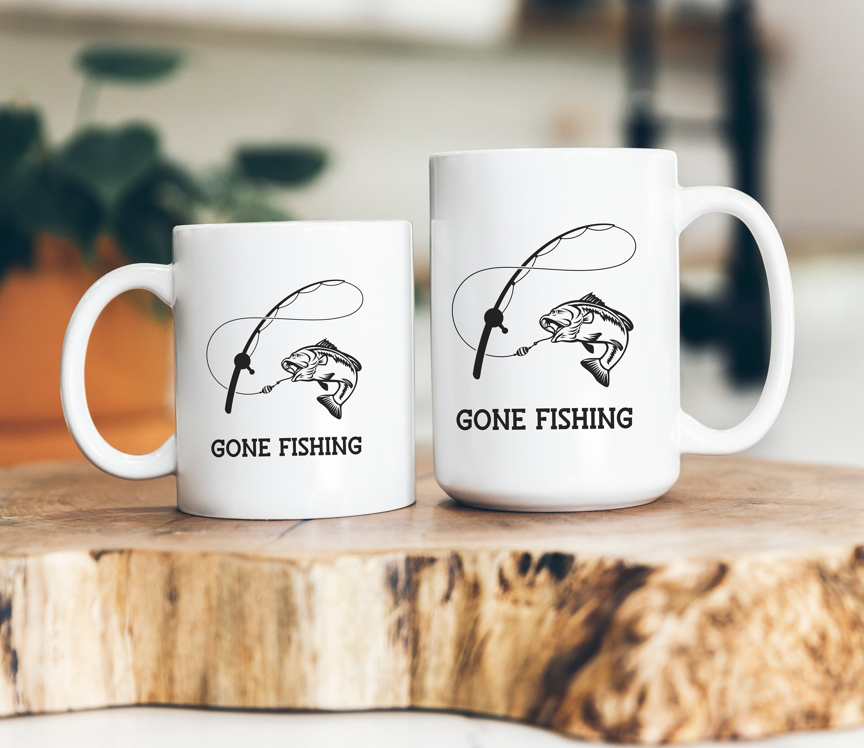 Gone Fishing Graphic Ceramic Mug, Simple Fisherman White Coffee Cup ...