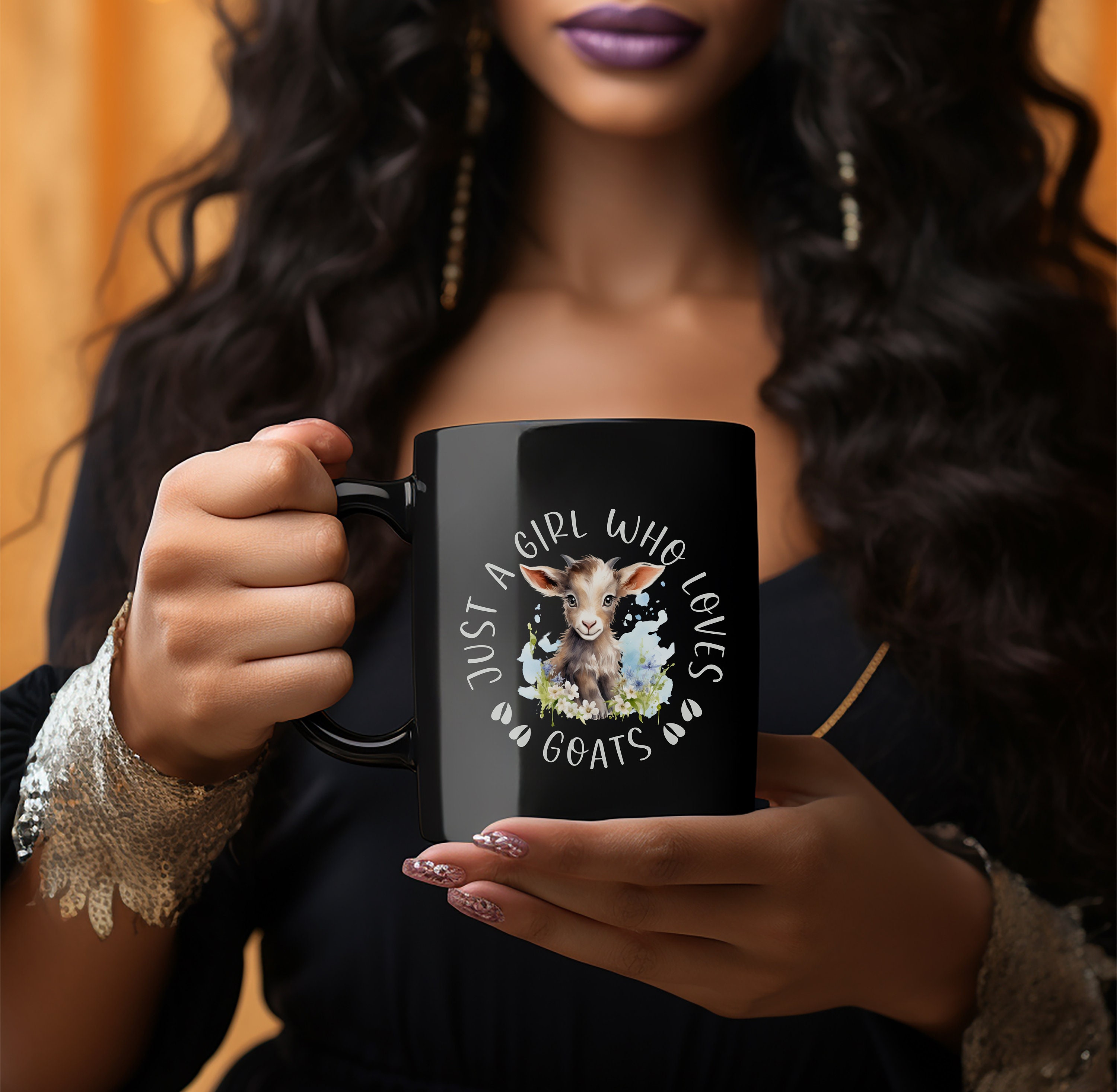 Just a Girl Who Loves Goats Graphic Black Coffee Mug, Cute Goat Mama ...