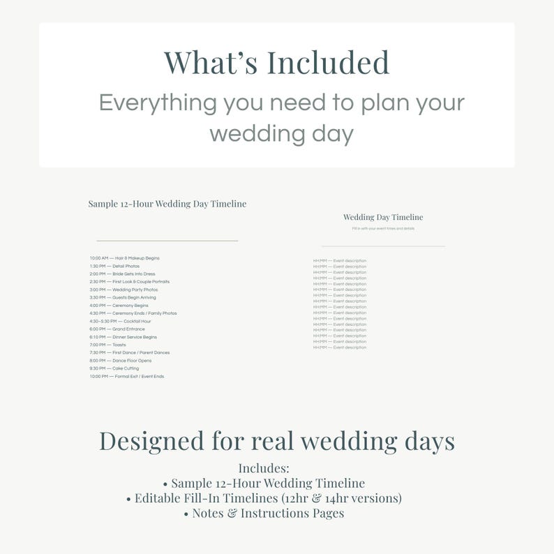 Wedding Day Timeline Template | Editable Canva Schedule | 12 & 14 Hour ...