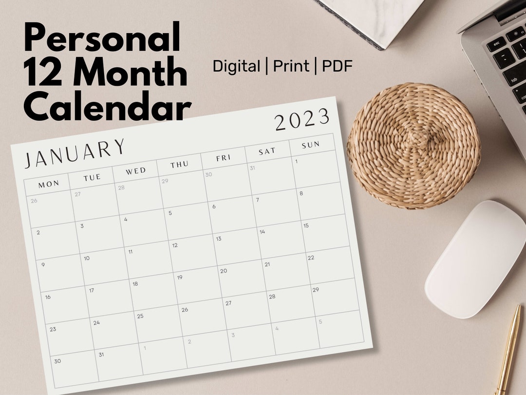 12 Monthly Printable Calendar Landscape Simple Monthly - Etsy UK