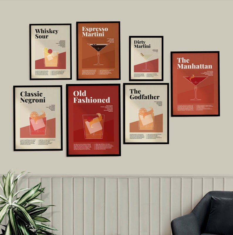 Manhattan Full Colour Cocktail Poster, Cocktail Recipe Poster, Cocktail ...