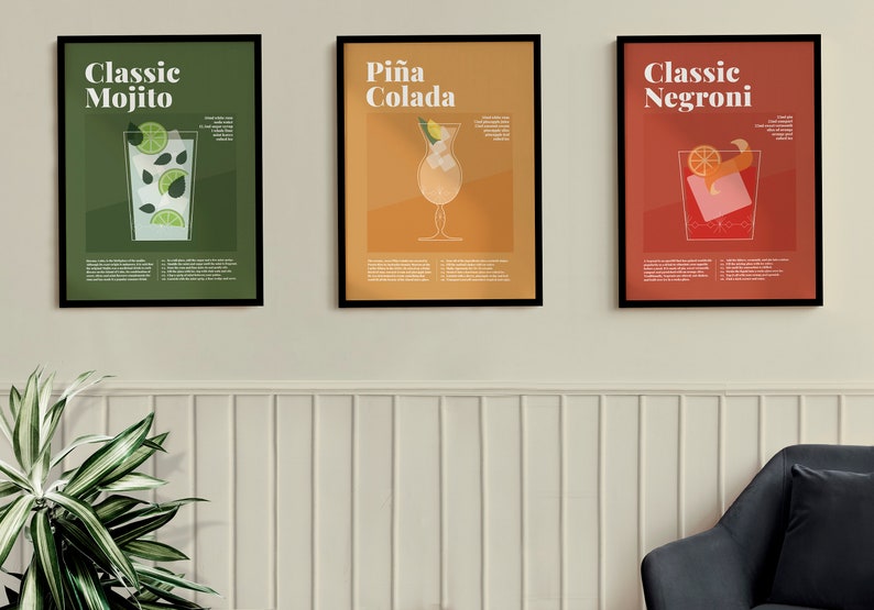 Mojito Full Colour Cocktail Poster, Cocktail Recipe Poster, Cocktail ...