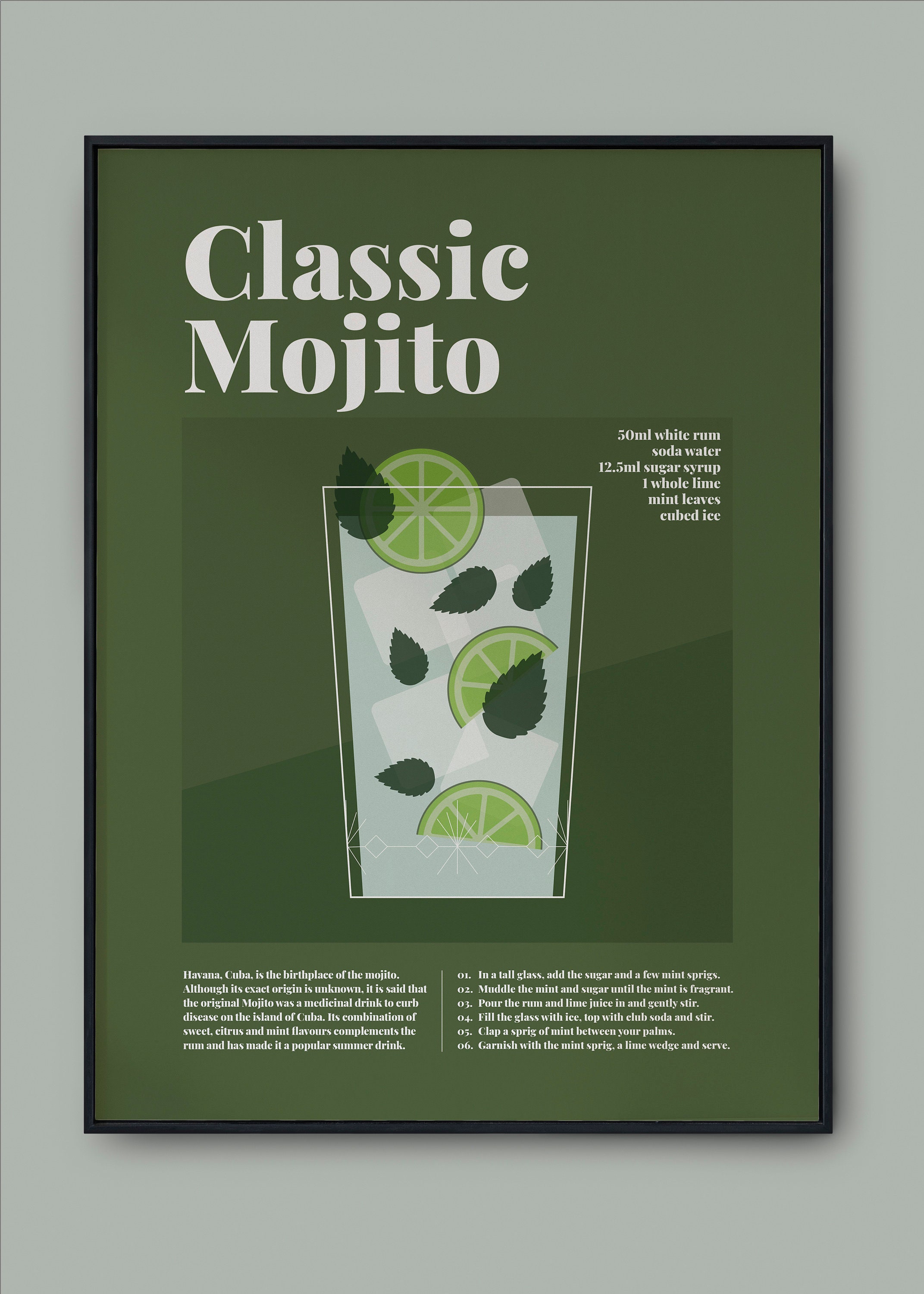 Mojito Full Colour Cocktail Poster, Cocktail Recipe Poster, Cocktail ...
