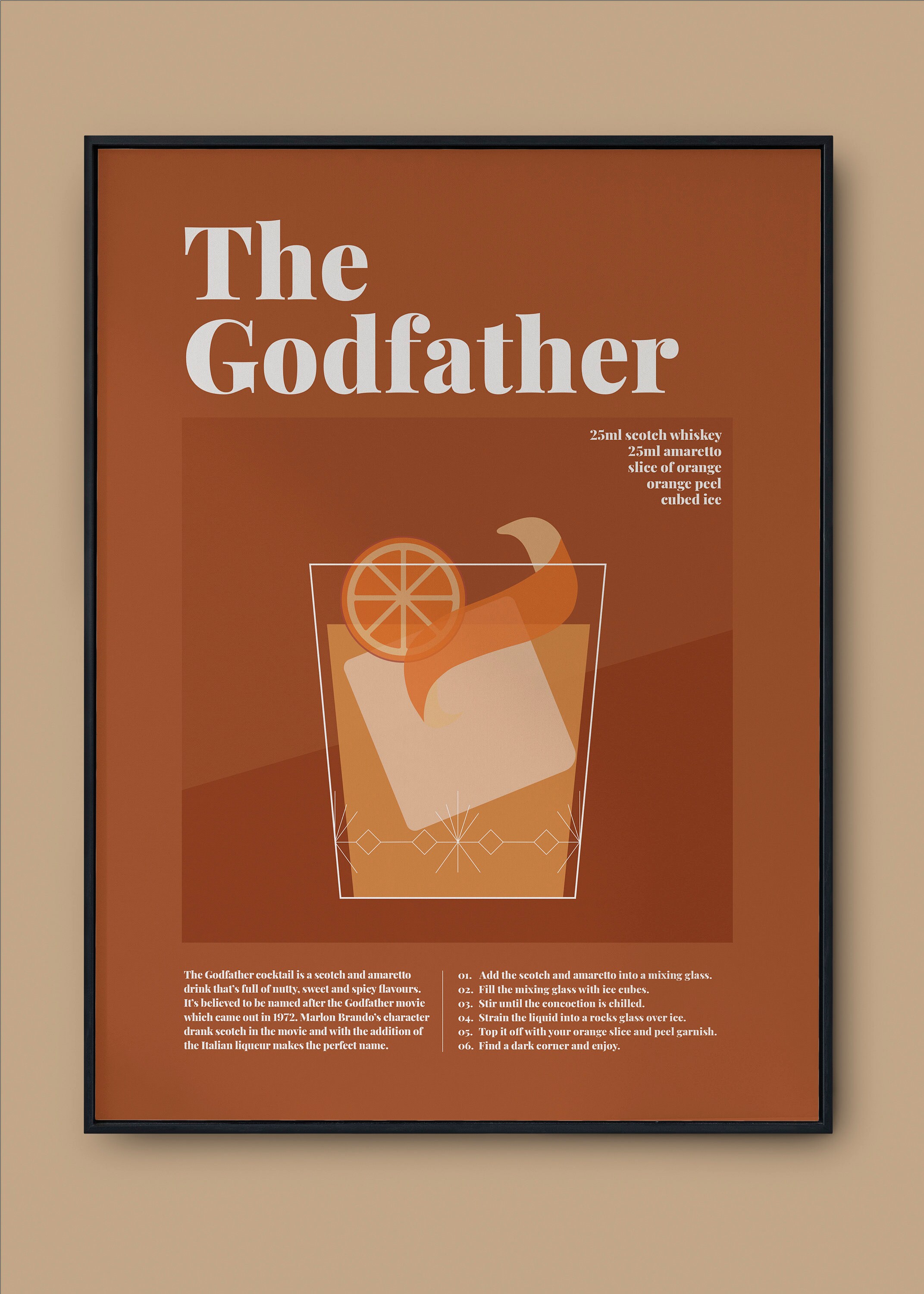 Godfather Full Colour Cocktail Poster, Cocktail Recipe Poster, Cocktail ...