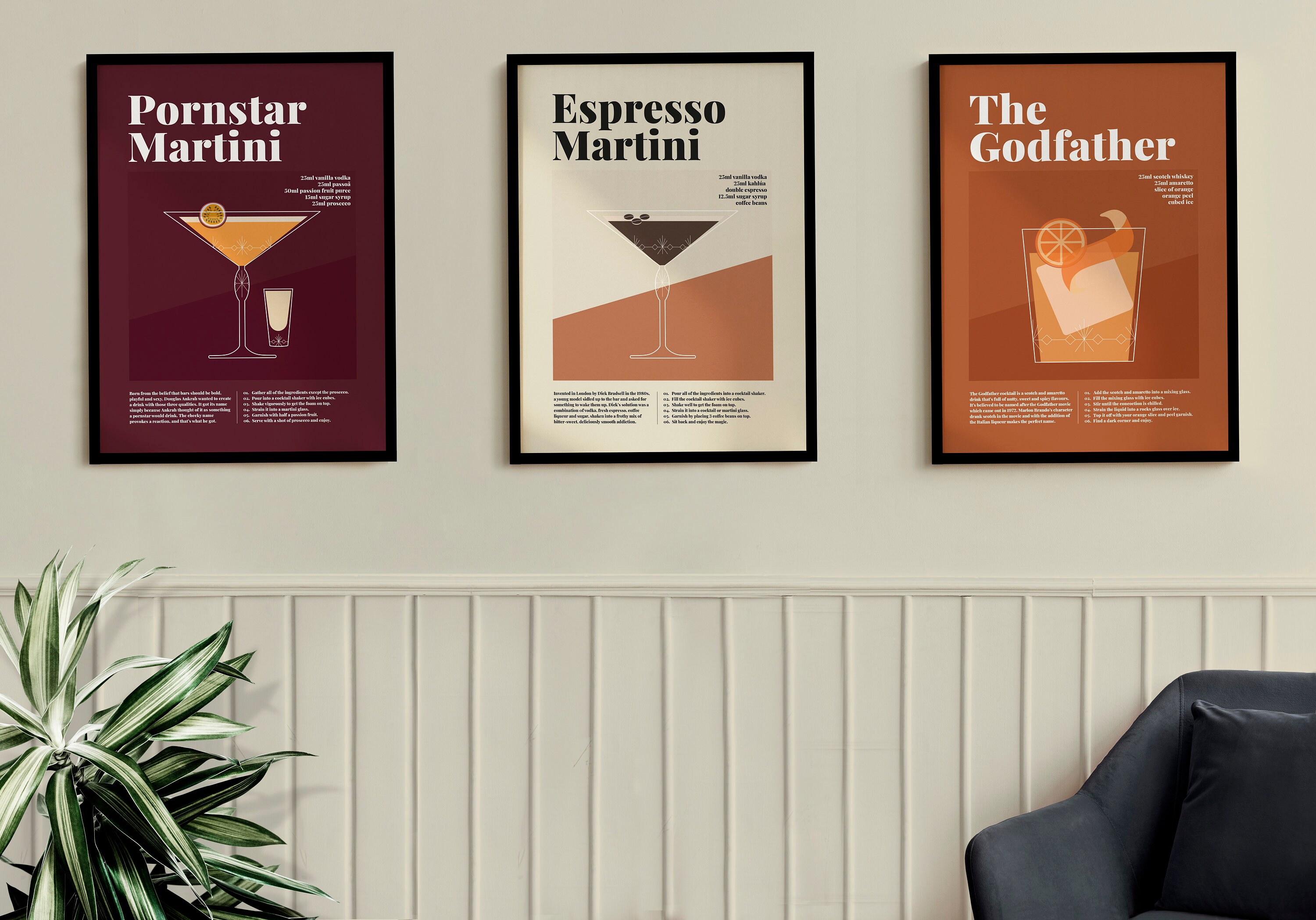 Godfather Full Colour Cocktail Poster, Cocktail Recipe Poster, Cocktail ...