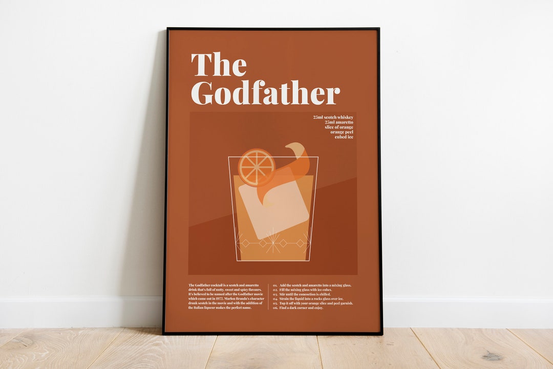 Godfather Full Colour Cocktail Poster, Cocktail Recipe Poster, Cocktail ...