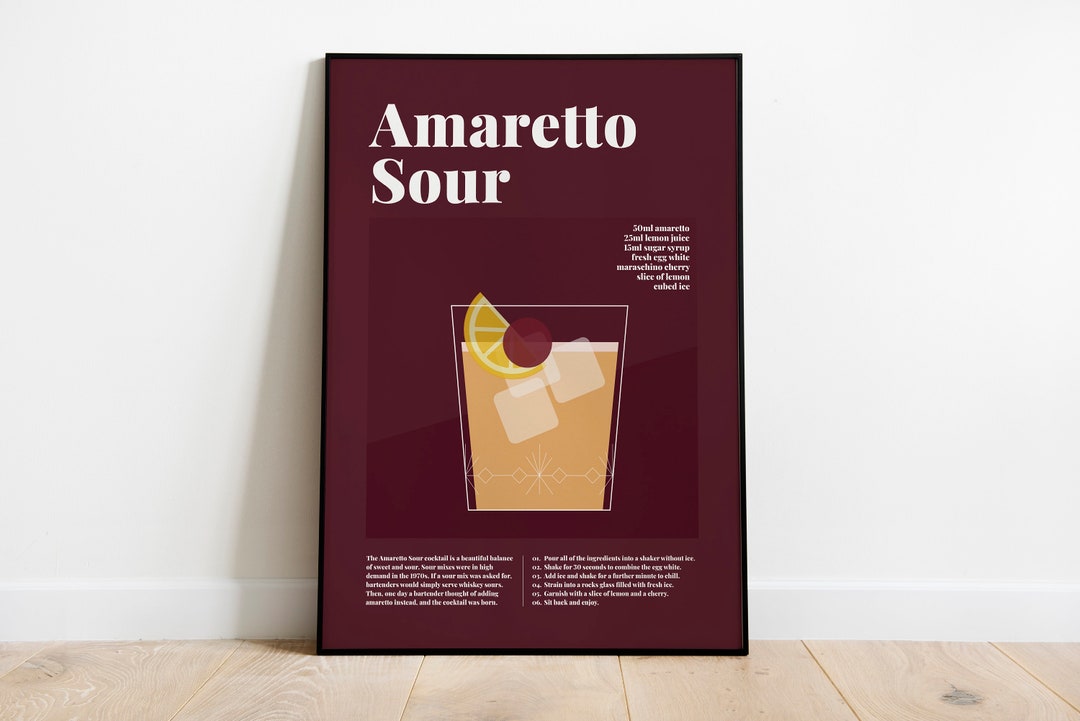 Amaretto Sour Full Colour Cocktail Poster, Cocktail Recipe Poster ...