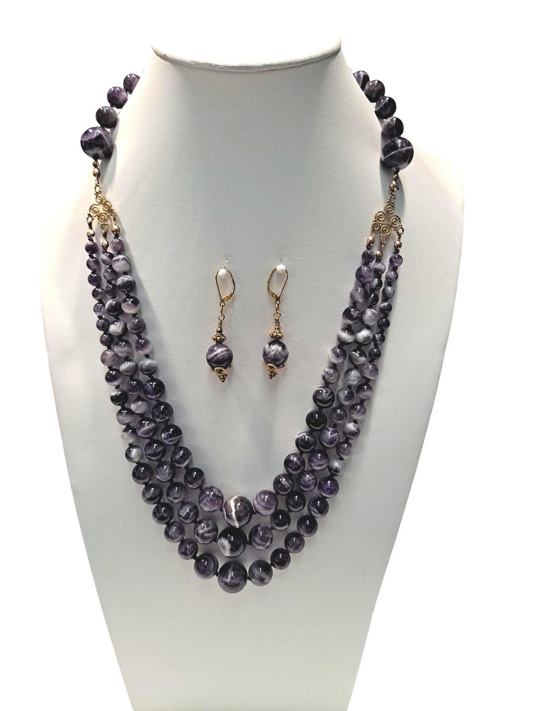Amethyst Necklace and Earrings Set: 18K Gold Plated Sterling Silver - Etsy