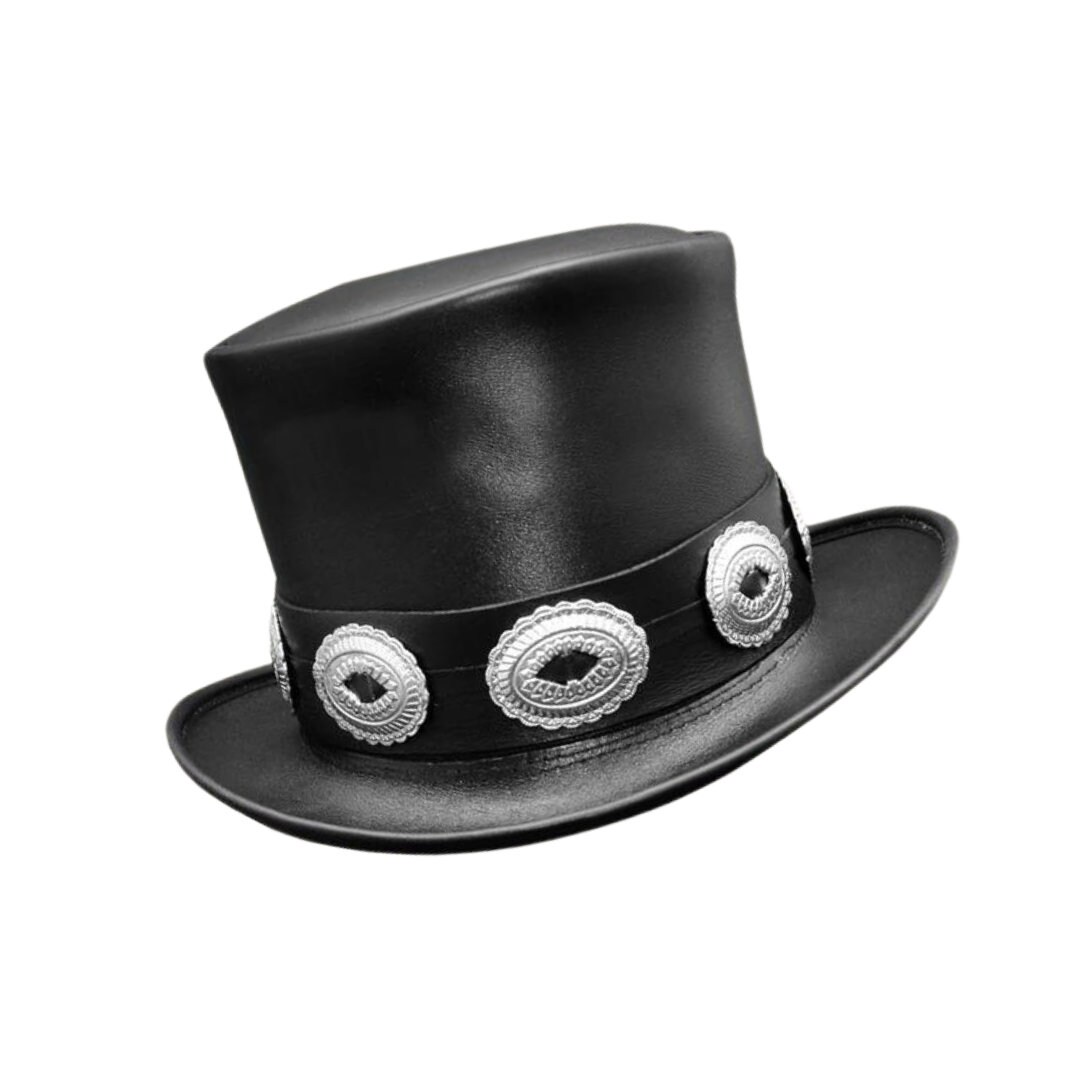 1980s Rocker Leather Slash Style Steampunk Tribute Top Hat With Concho ...