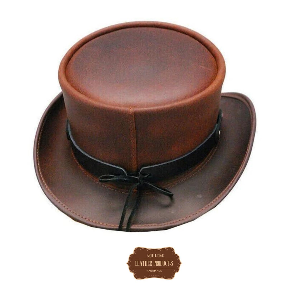 Top Hat Steampunk Brown Leather Top Hat W/buffalo Motorcycle Rider ...