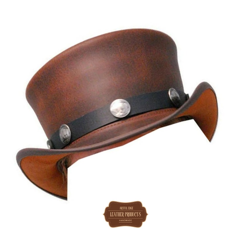 Top Hat Steampunk Brown Leather Top Hat W/buffalo Motorcycle Rider ...