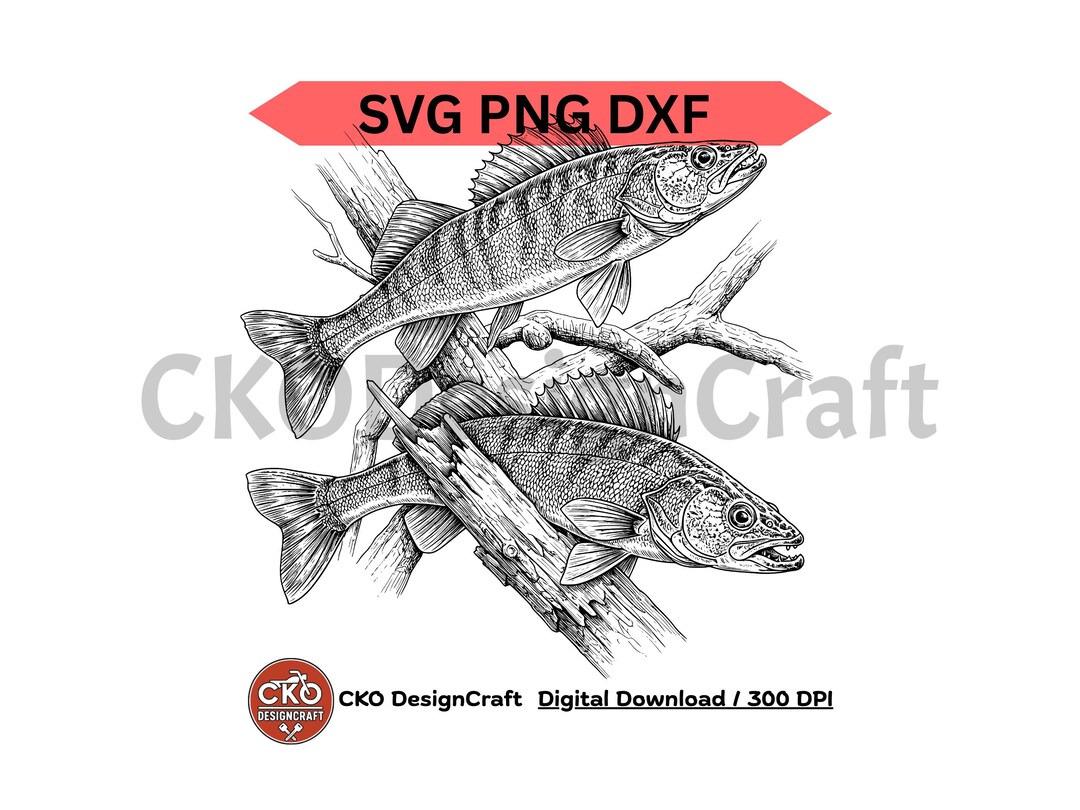 Walleye Svg Dxf Png Realistic Detailed Fish Igital Download Laser Files ...
